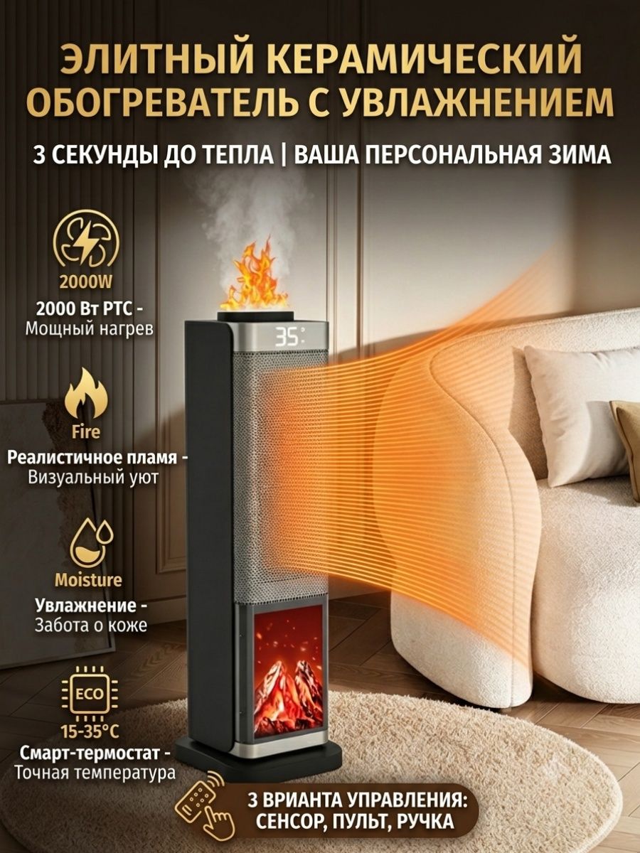 3D-имитационный пламенный нагреватель, интеллектуальный нагрев PTC, дистанционное управление с увлажнителем воздуха