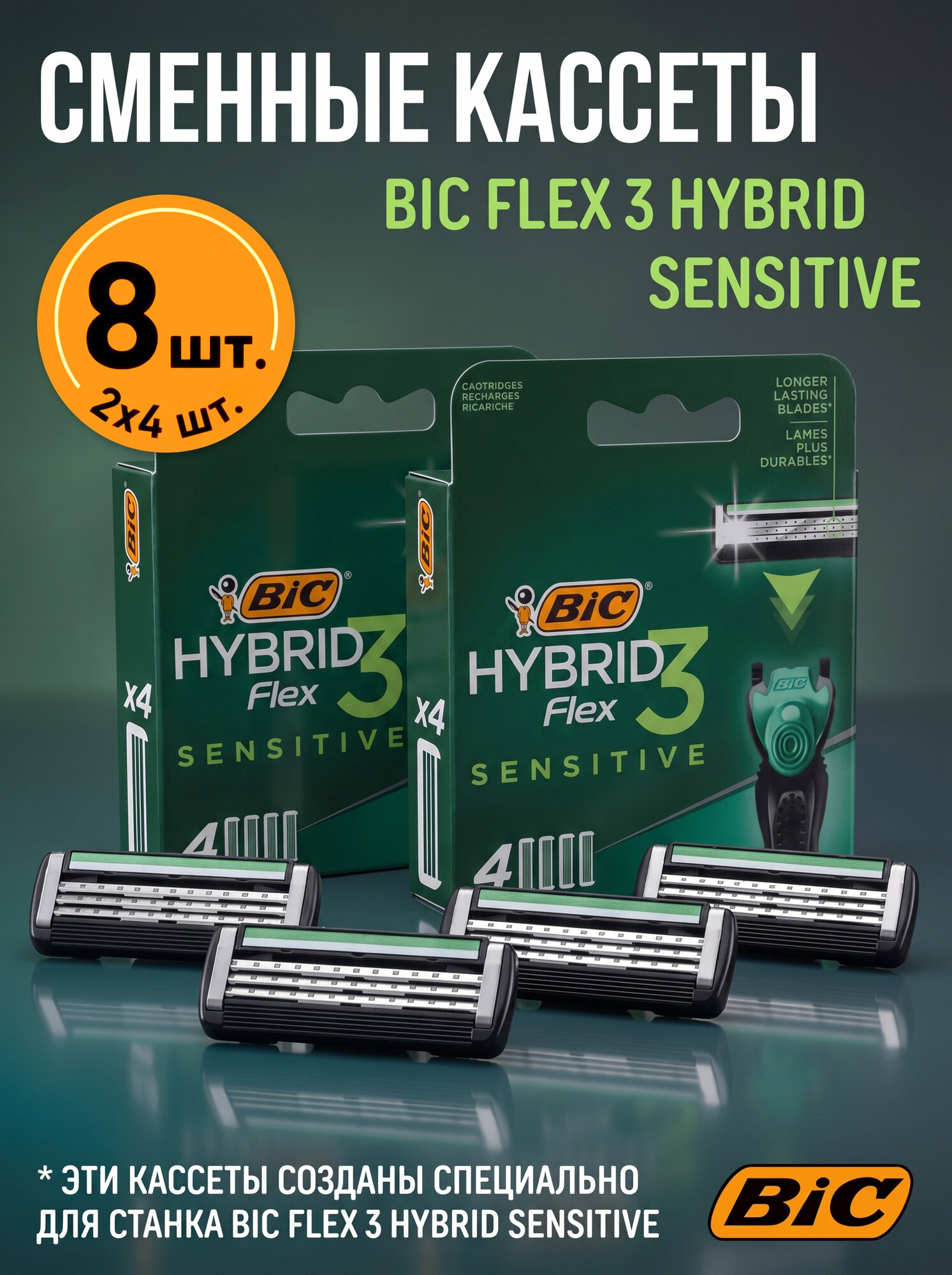 Кассеты для бритья BIC Hybrid Flex 3 Sensitive, 2 уп.