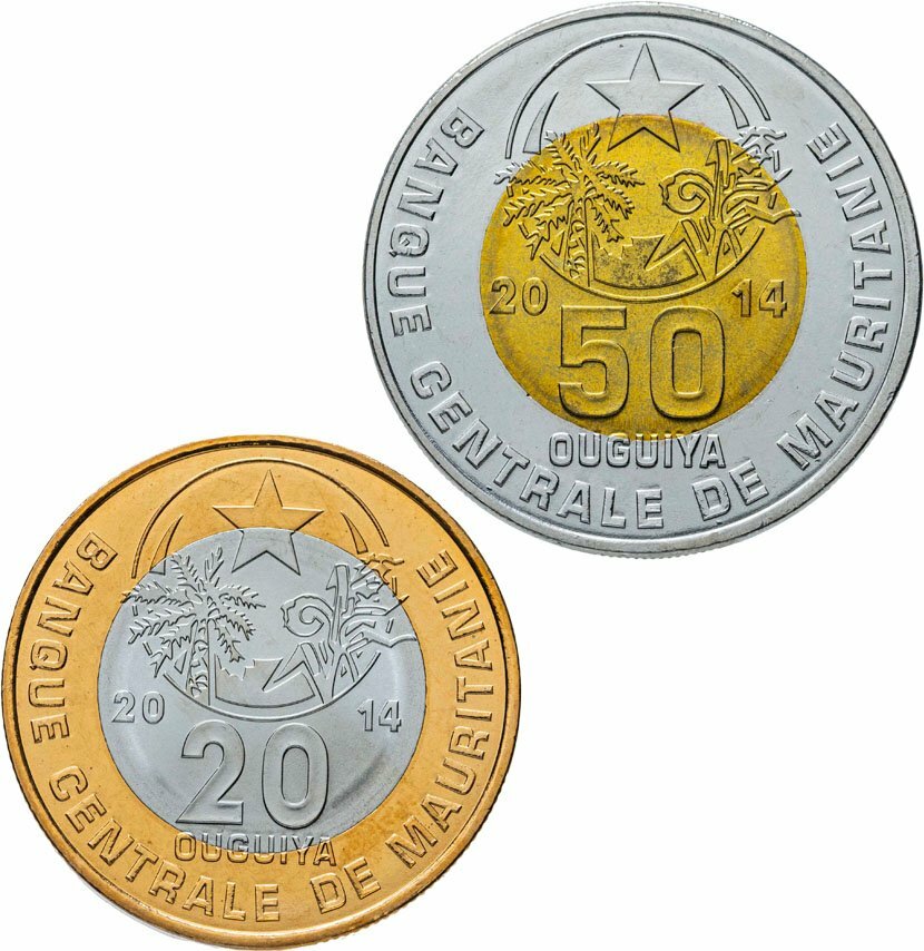 Мавритания 20 и 50 угий 2014 - набор из 2-х монет, Биметалл, в сохранности UNC