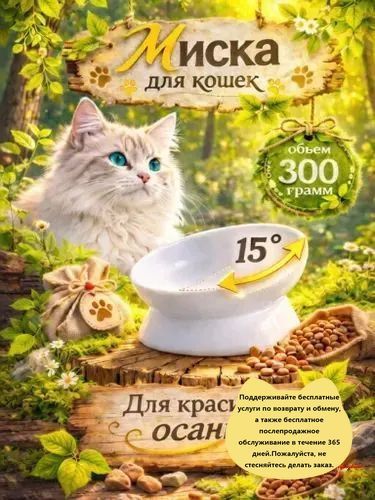 Керамическая миска для кошек с наклоном, 300 мл 0O