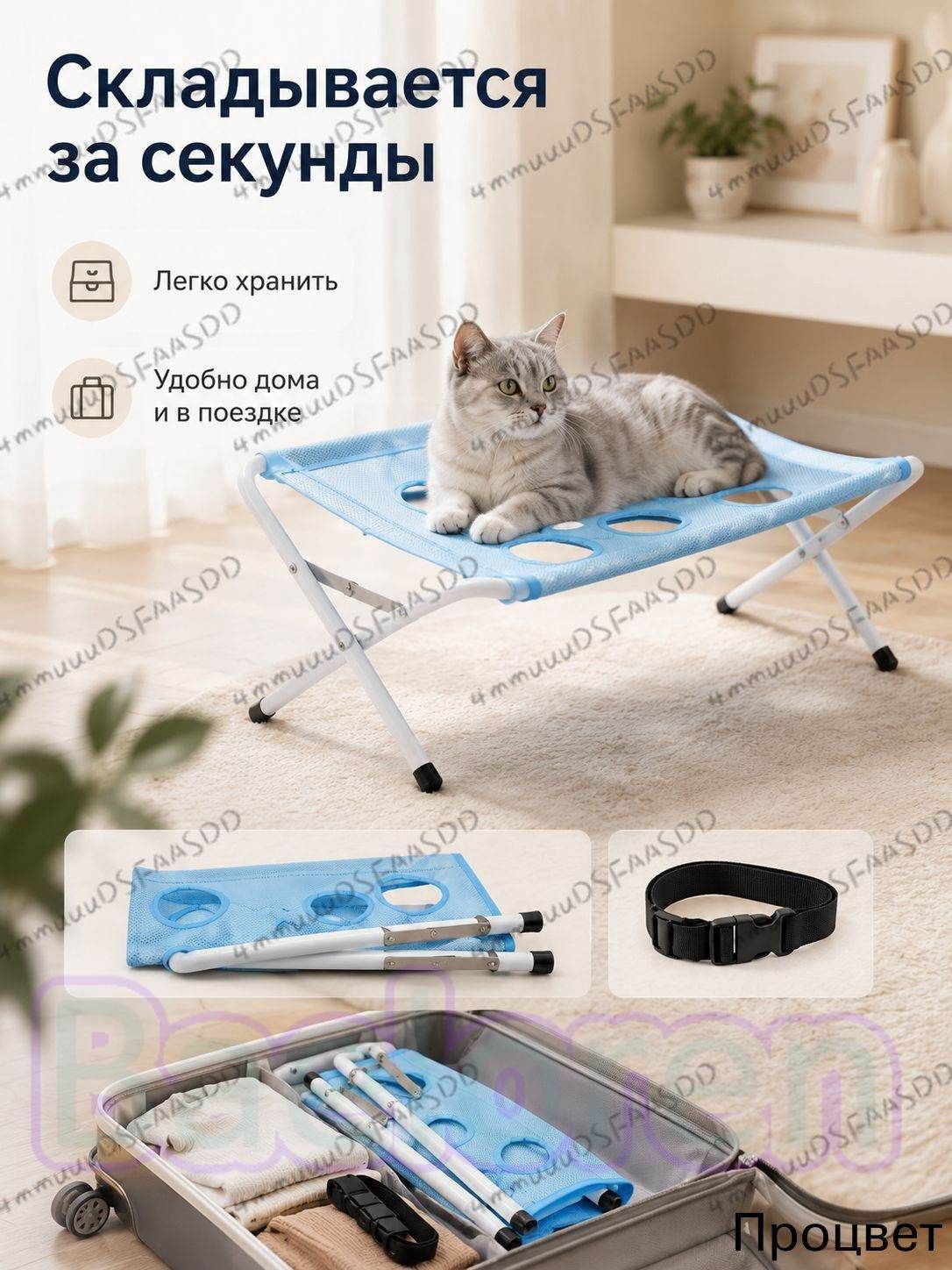 Складной столик для груминга кошек и собак круглый голубой 55 см, до 20 кг, Выдерживает нагрузку до 20 кг