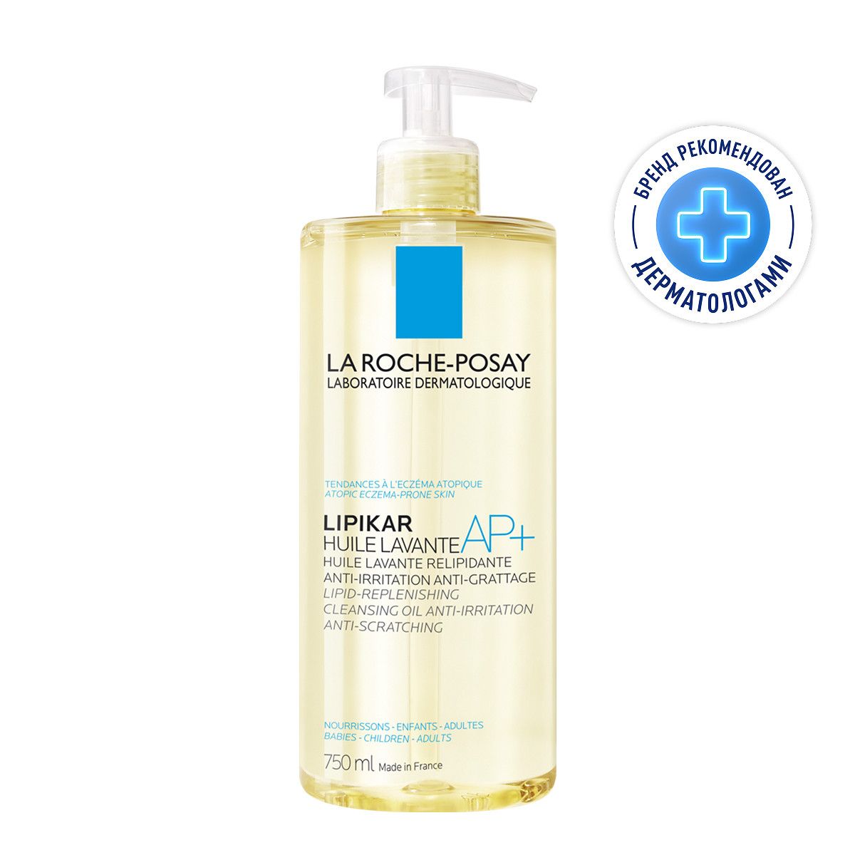 La Roche-Posay Lipikar AP+ Липидовосстанавливающее смягчающее и увлажняющее масло ши, карите для ванны и душа для сухой, атопичной кожи младенцев, детей и взрослых, с ниацинамидом, 750 мл
