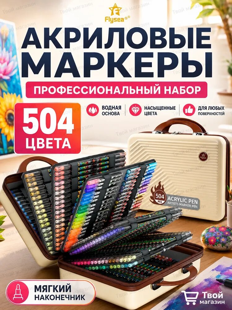 Flysea Набор маркеров Акриловый, толщина: 1 мм, 504 шт. для скетчинга, для граффити