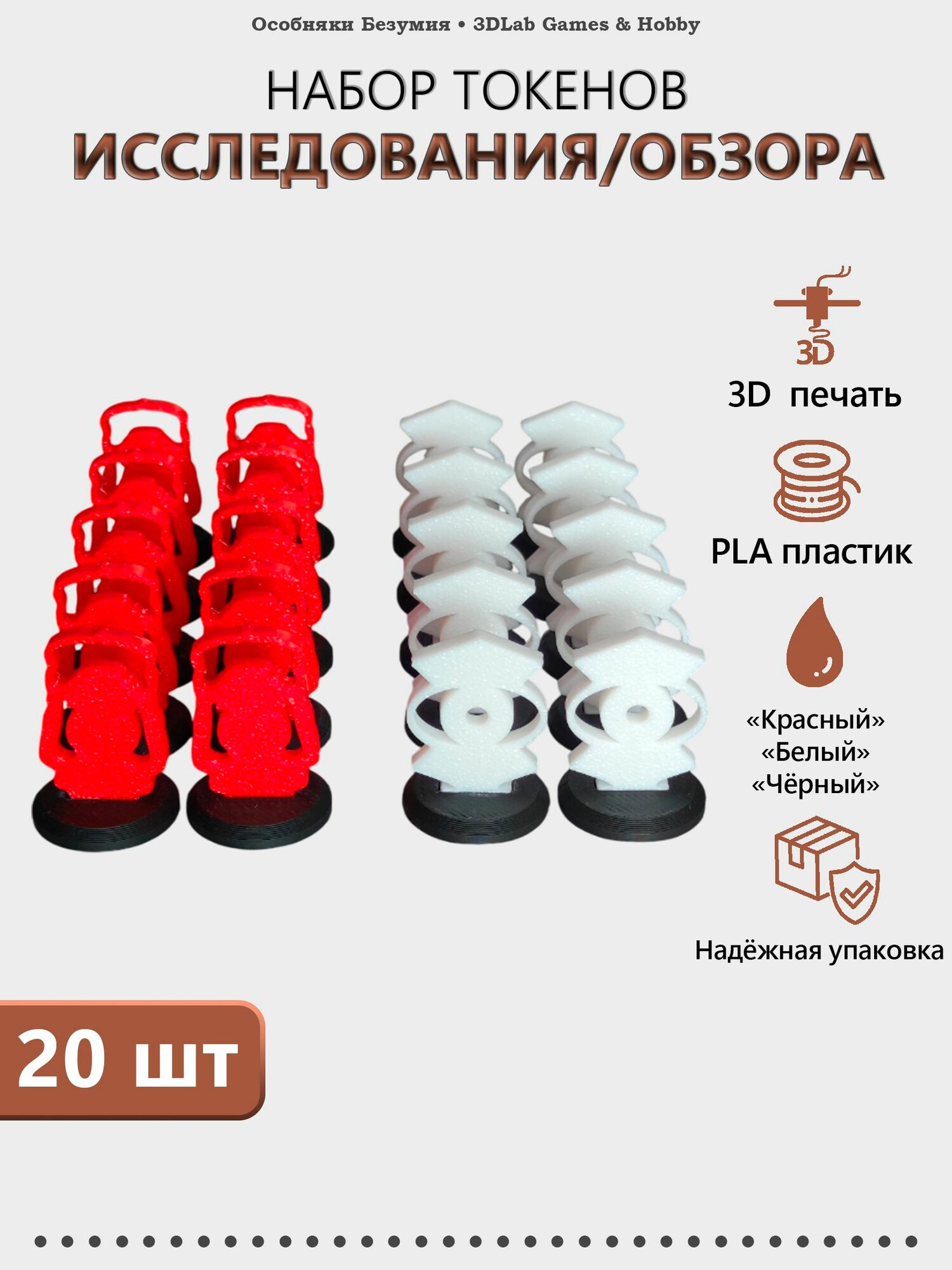 Набор токенов исследования и обзора для настольной игры Особняки безумия 20шт / Mansions Of Madness