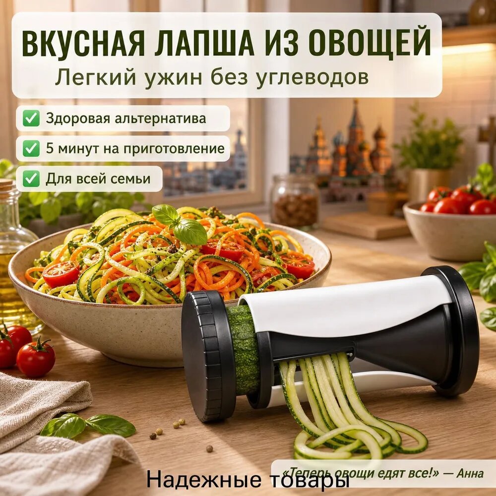 Спиральная овощерезка ручная из нержавеющей стали, удобный спиралайзер для моркови, кабачка и огурца, компактная овощерезка для кухни