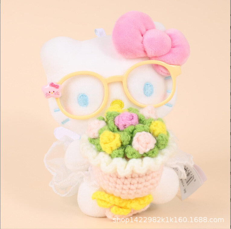Оригинальный брелок Sanrio Hello Kitty, плюшевый кулон для рюкзака, 10 см, цветочный букет
