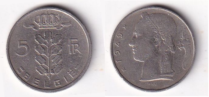 Бельгия 5 франков 1949 год