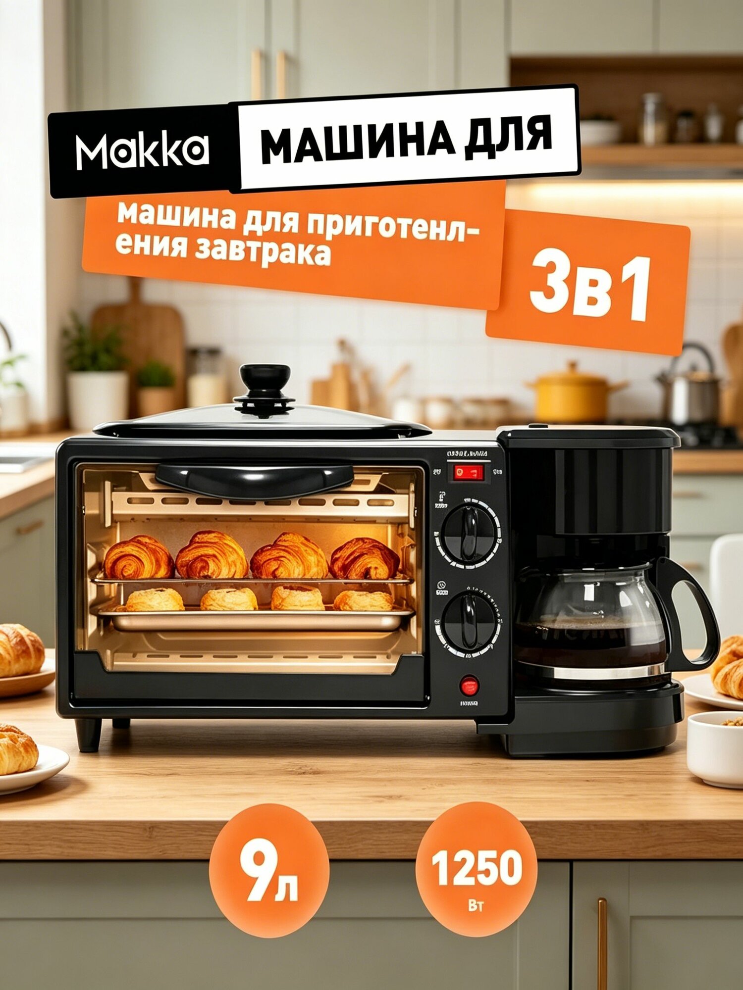 Мини-печь мини-печь 3 в 1; машина для приготовления завтрака; Мультиварка; скороварка; электрическая духовка; кофеварка; гриль; Мультипекарь; Многофункциональная электрическая мини-печь; яйцеварка электрическая; омлетница; гриль электрический 3 в 1, черный