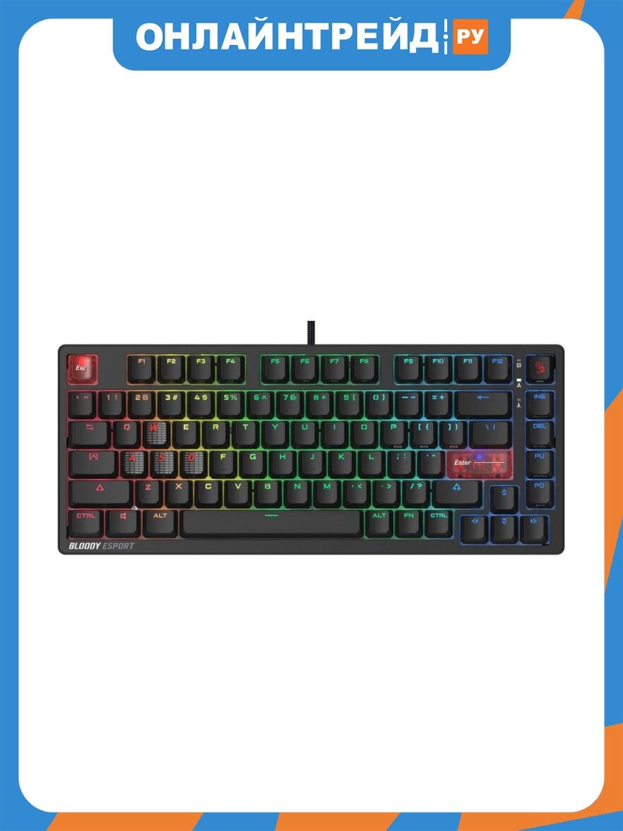 Клавиатура A4TECH MS76 механическая черный USB Multimedia for gamer LED кабель 1.8м