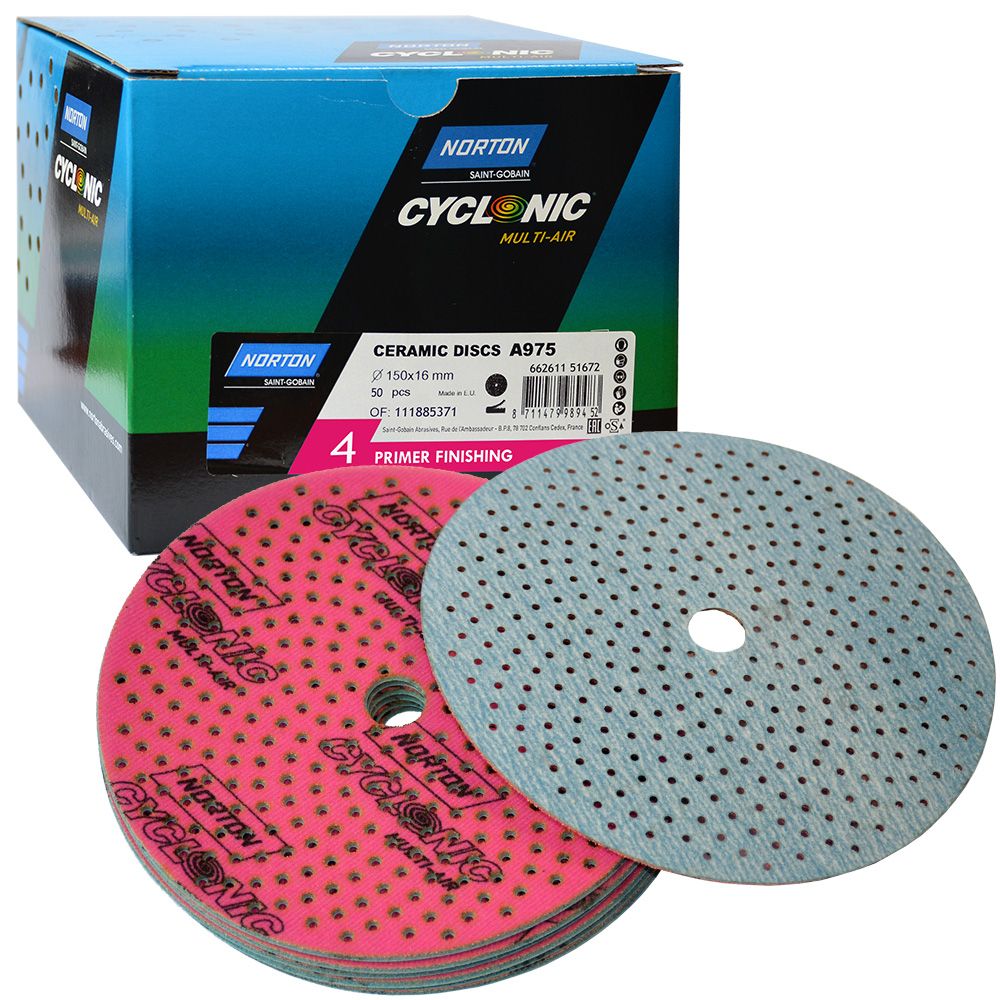 5шт - круг абразивный Р500-600 розовый 150мм средний/мягкий CYCLONIC на поролоне MULTI-AIR A975 NORTON