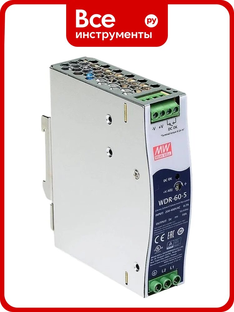 Блок питания на DIN-рейку Mean Well WDR-60-5, AC/DC 60 Вт 5 В, 3669364