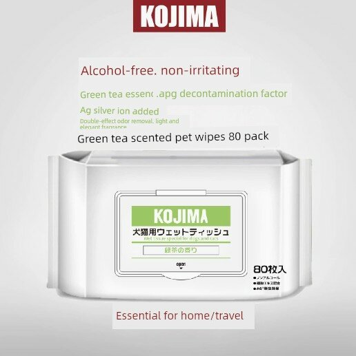 Салфетки Kojima для кошек и собак - Уход за слезами, 80 шт. в упаковке, аромат зеленого чая