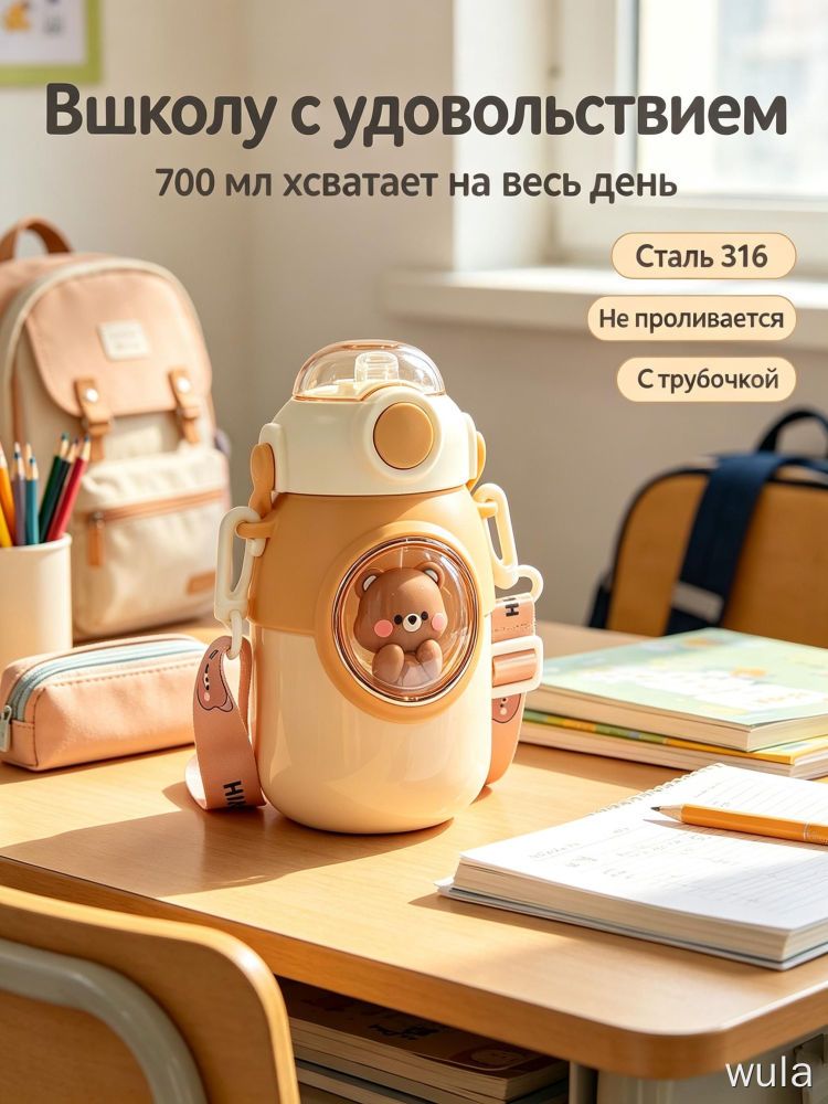 Термос 2.5 л, холод 12 ч, тепло 6 ч, с блокировкой крышки в виде замочка, светло-желтый