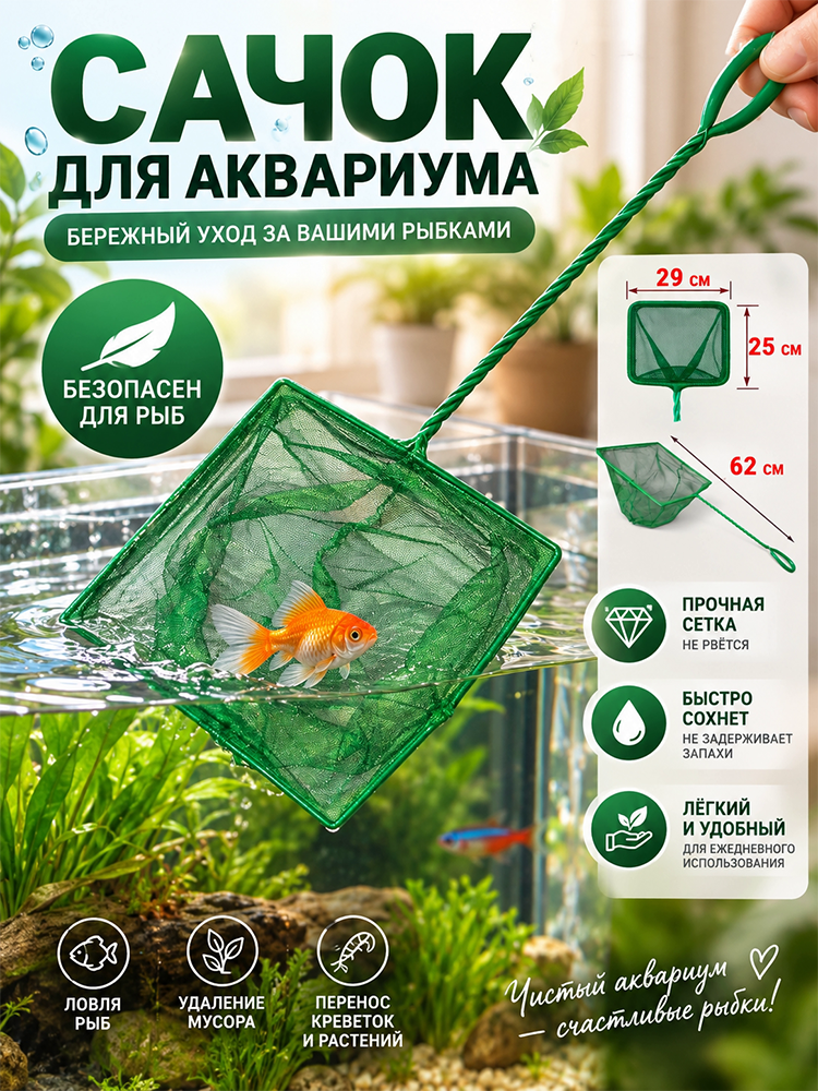 Сачок для аквариума Размер 12 (Сетка 29x25 см) Ручка 36 см，сачок для аквариума