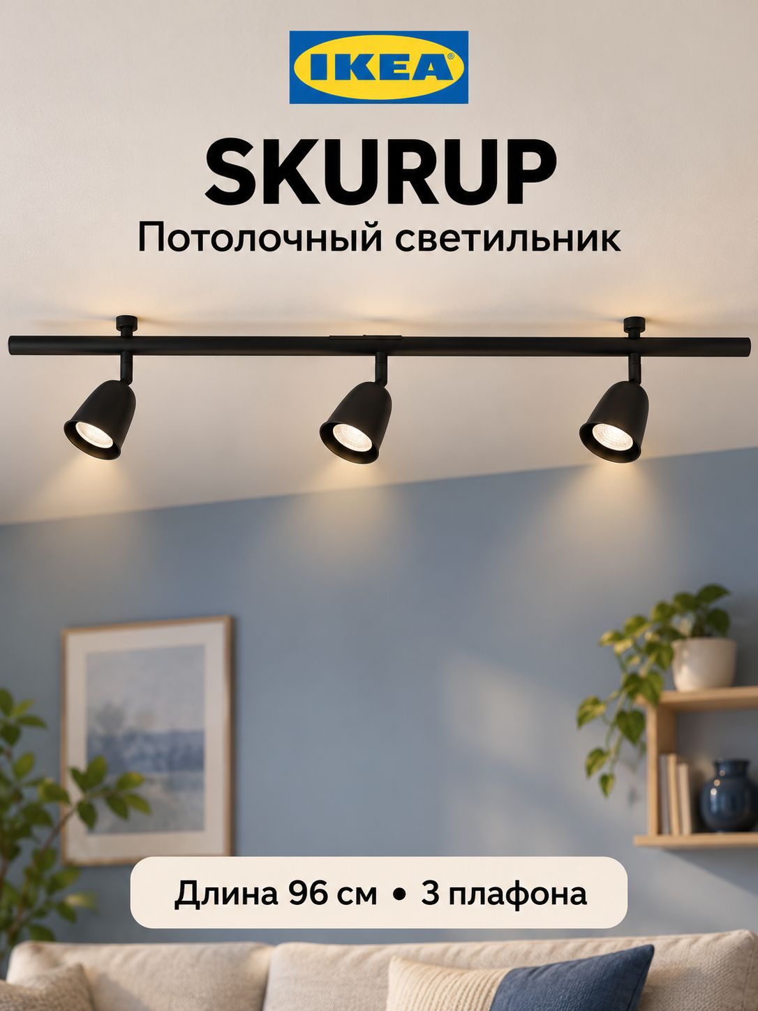 IKEA Настенно-потолочный светильник, GU10, 8.5 Вт-