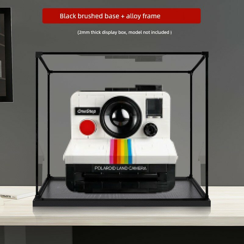 Прозрачный акриловый кейс для модели LEGO 21345 Polaroid Camera с черной основой и алюминиевым обрамлением, толщина 2 мм