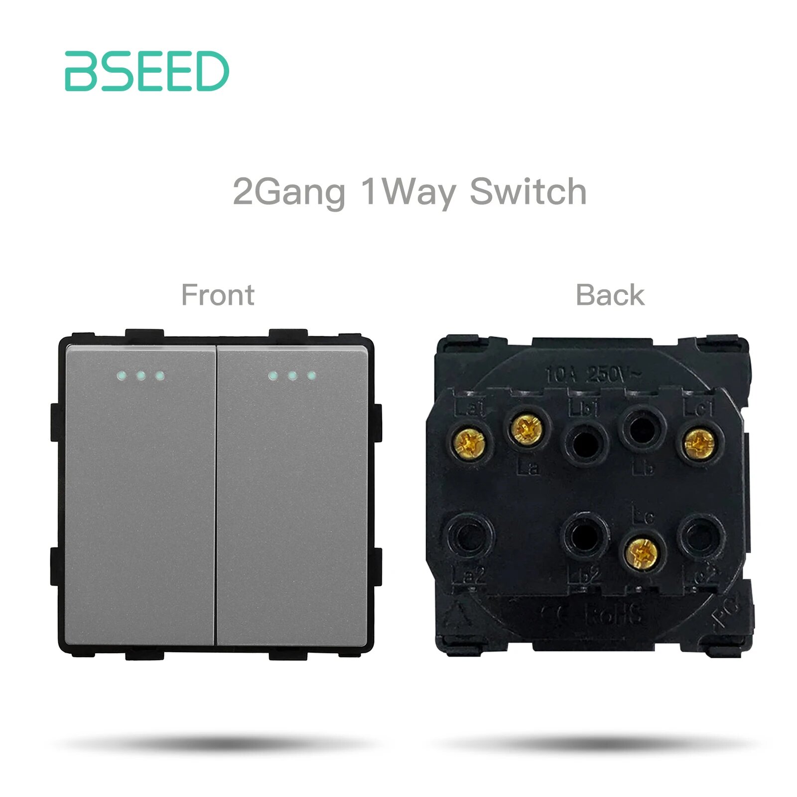 Настенный выключатель света BSEED 1/2 клавишного USB Type-C Черный, 2Gang 1Way Switch