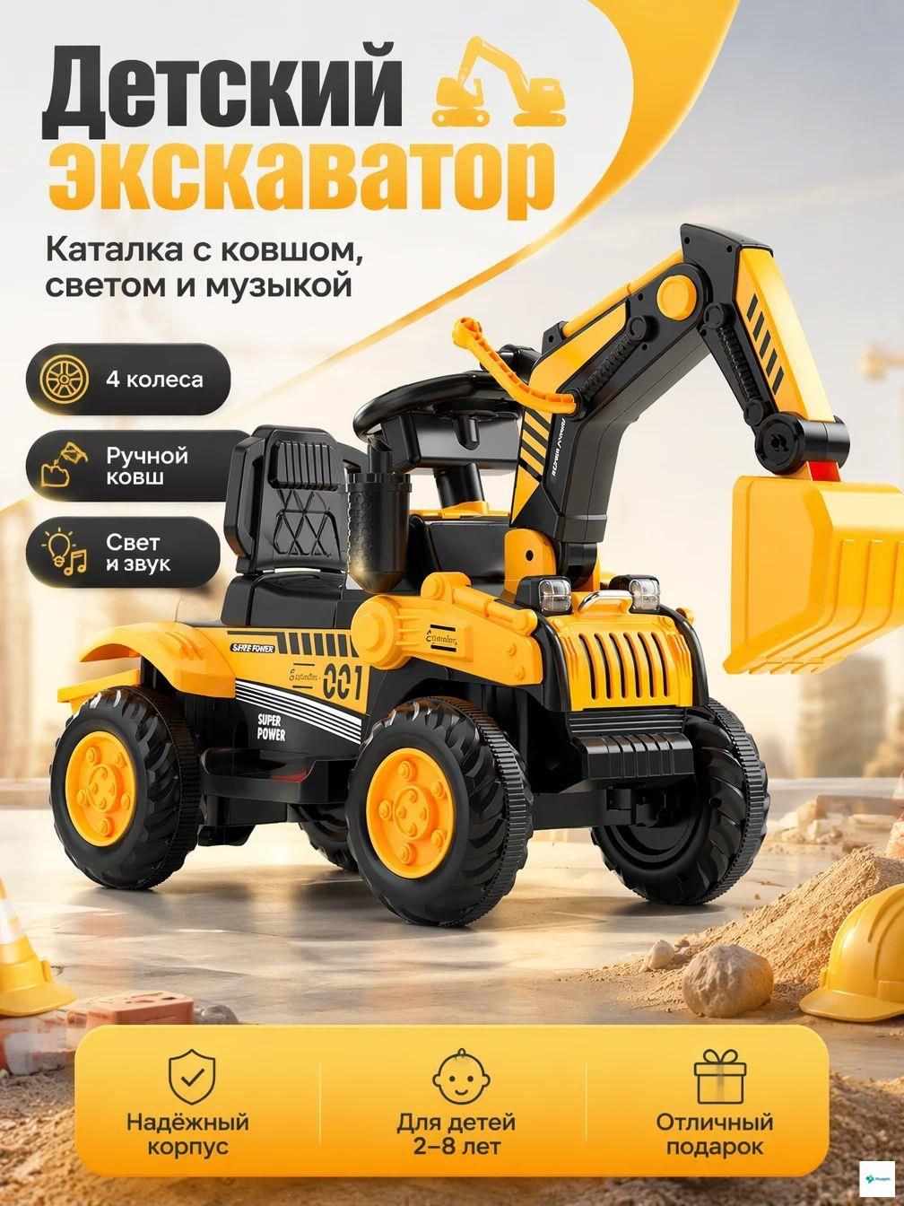 Детский электрический экскаватор с сиденьем, модель 5818438491, Габариты 870x440x970 см, Красный цвет