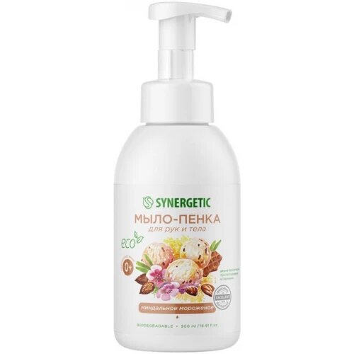Synergetic Мыло-пенка для рук и тела Synergetic (Синергетик) Миндальное мороженое, дозатор, 500 мл