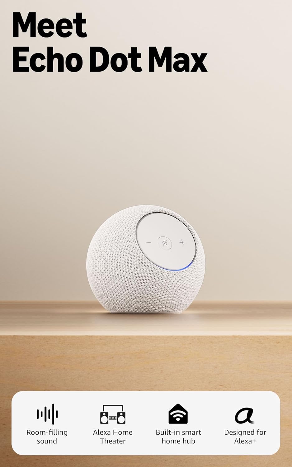 Умная Колонка Amazon Echo Dot MAX с помощником Alexa+ (Алекса), Белый