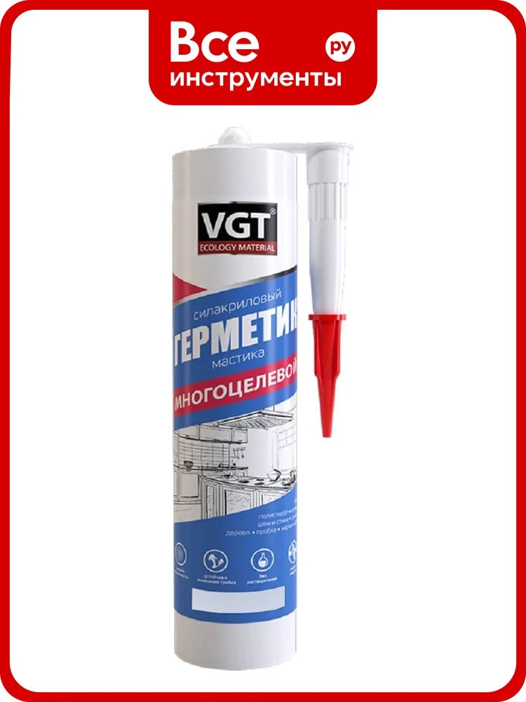 Силакриловый герметик VGT мастика, многоцелевой, белый, 0.28 кг 11612327