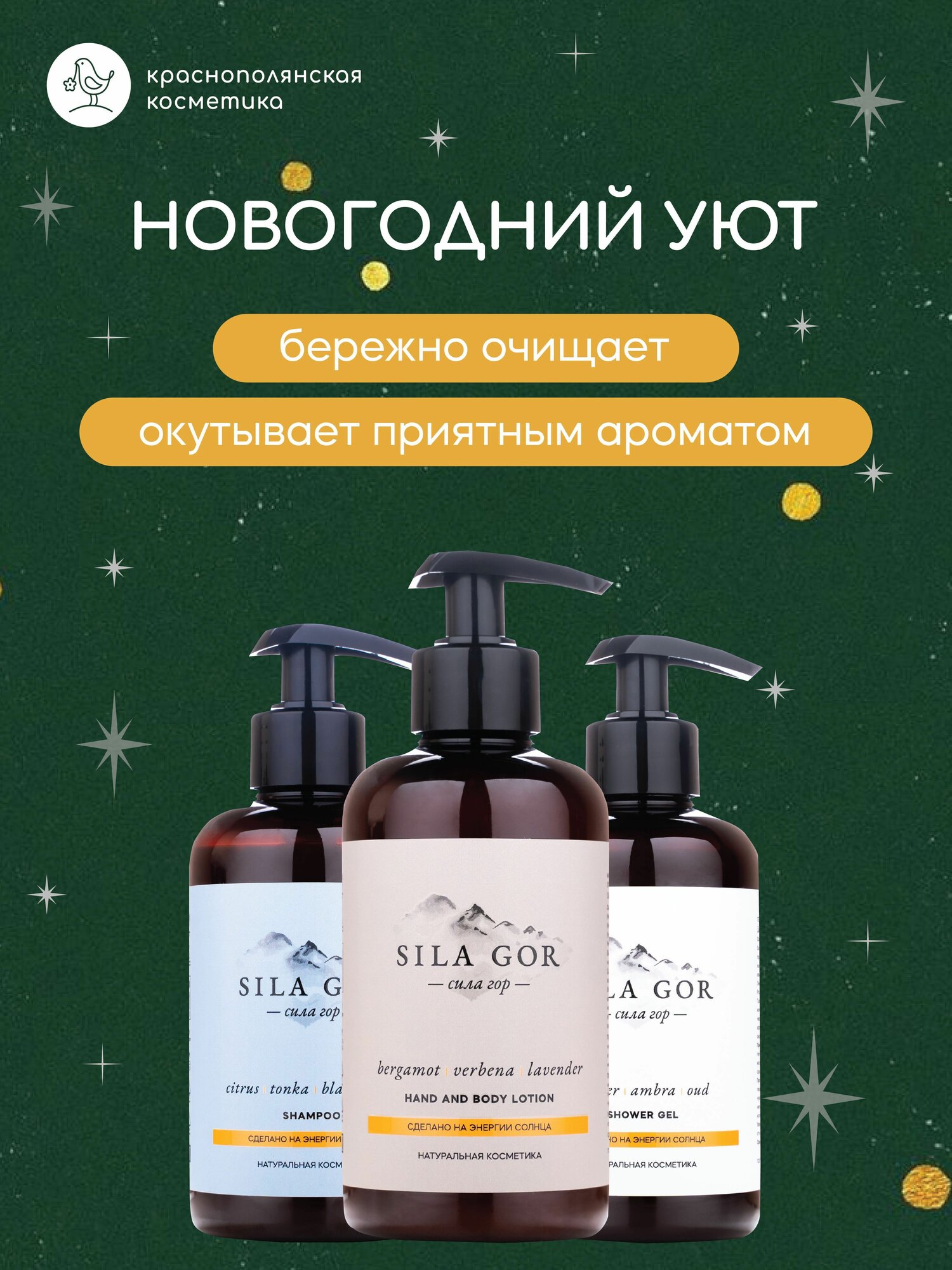 Краснополянская косметика Набор косметики: Шампунь для волос Сила гор №1 + Лосьон для тела и рук Сила гор №2 + Гель для душа Сила гор №3