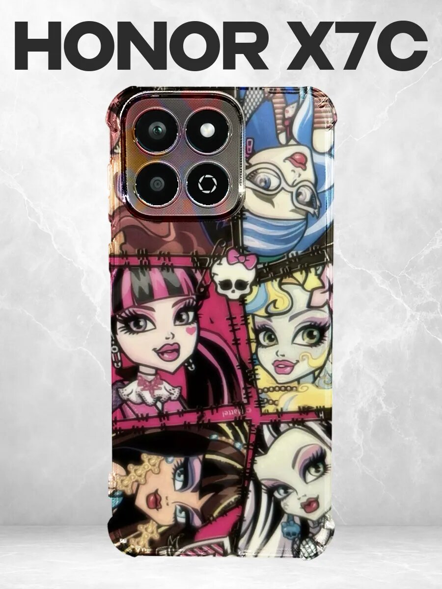 Чехол на Honor X7C с принтом Коллаж персонажей Monster High