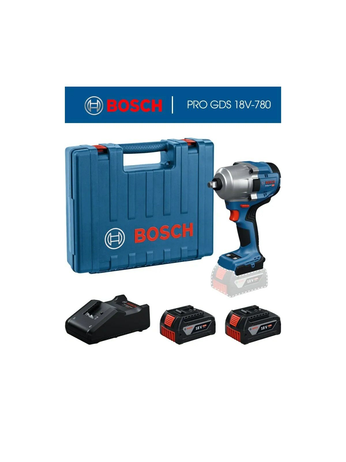 Аккумуляторный ударный гайковерт Bosch GDS 18V-780 Professional (2x5.0 Ач) в кейсе L-BOXX, арт. 06019P4021