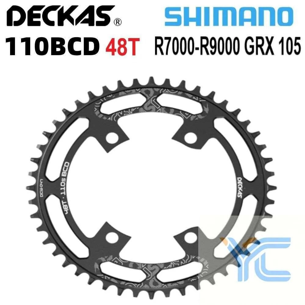 Звезда передняя Deckas 48T 110 BCD, Narrow Wide, для шатунов Shimano GRX, 105, R4000 - R9000, алюминий, цвет черный