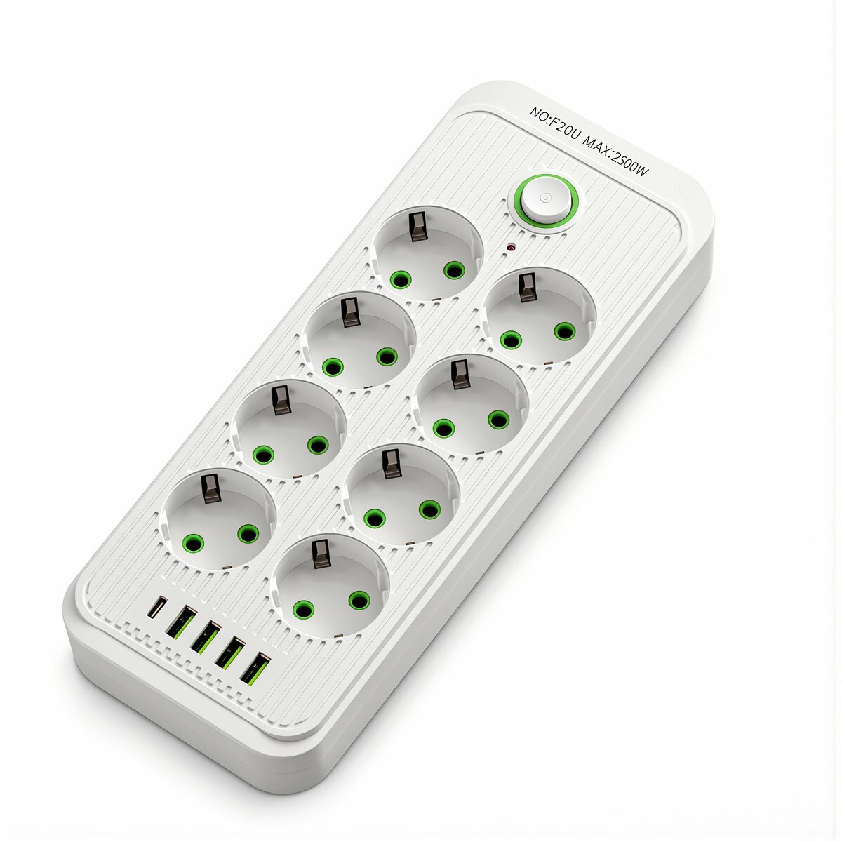 Удобный сетевой удлинитель для рабочего стола 3 евро гнезда 4 USB 1 Type C общий выключатель кабель 2 метра мощность 2500Вт, F20-белый-коробка-2М / 14 розеток