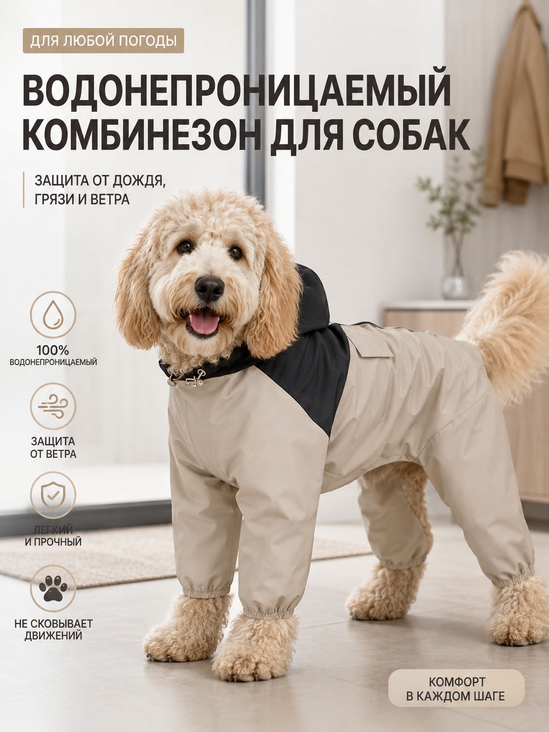 Дождевик для собак / водоотталкивающий комбинезон для собак малых и средних пород