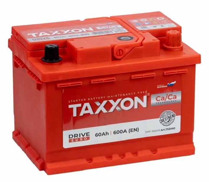 Аккумулятор автомобильный Taxxon Drive 60 А/ч 600 А обр. пол. низкий Евро авто (242x175x175) 732060