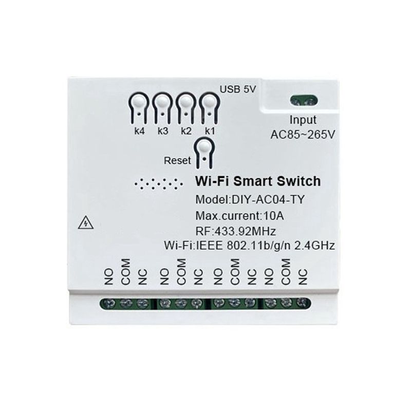 Tuya WiFi 4-канальный модуль смарт-выключателя 2.4G, релейный беспроводной переключатель 85-265V "smart" / для гаражных