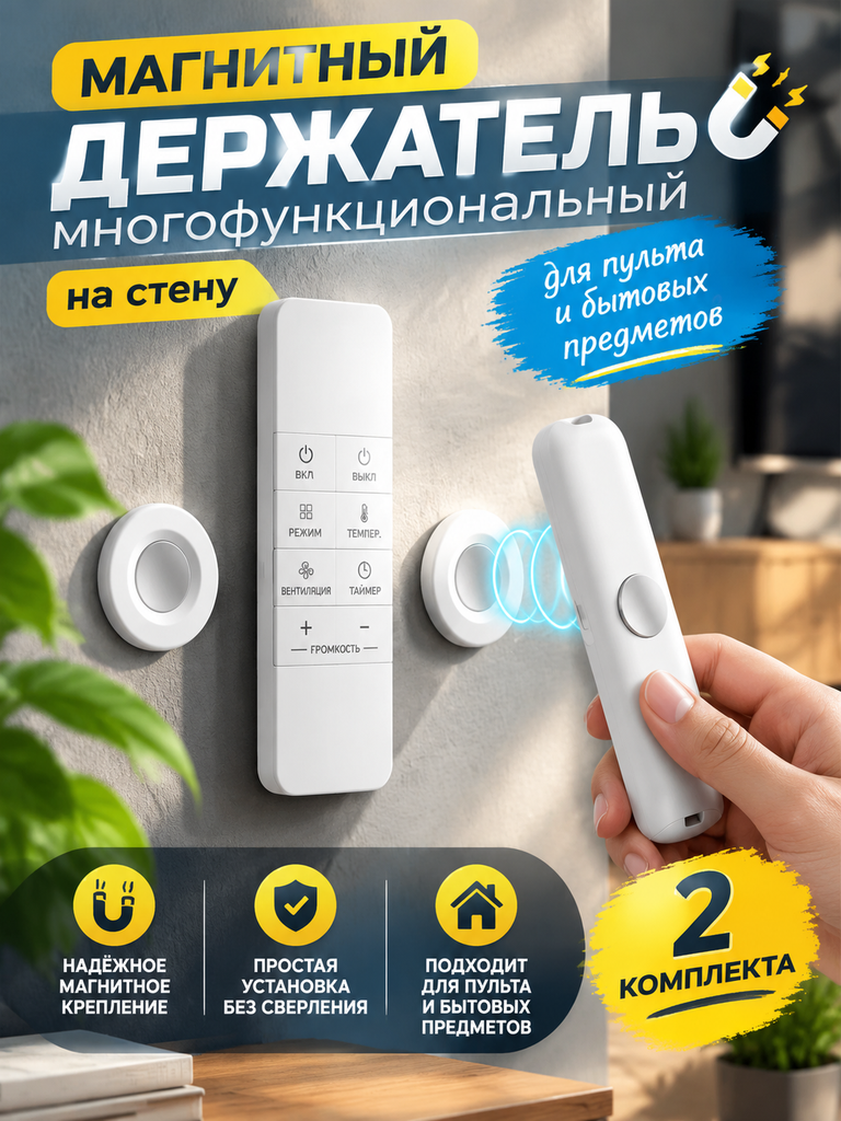 Магнитный держатель крепеж на стену для пульта от телевизора, кондиционера, 1 шт