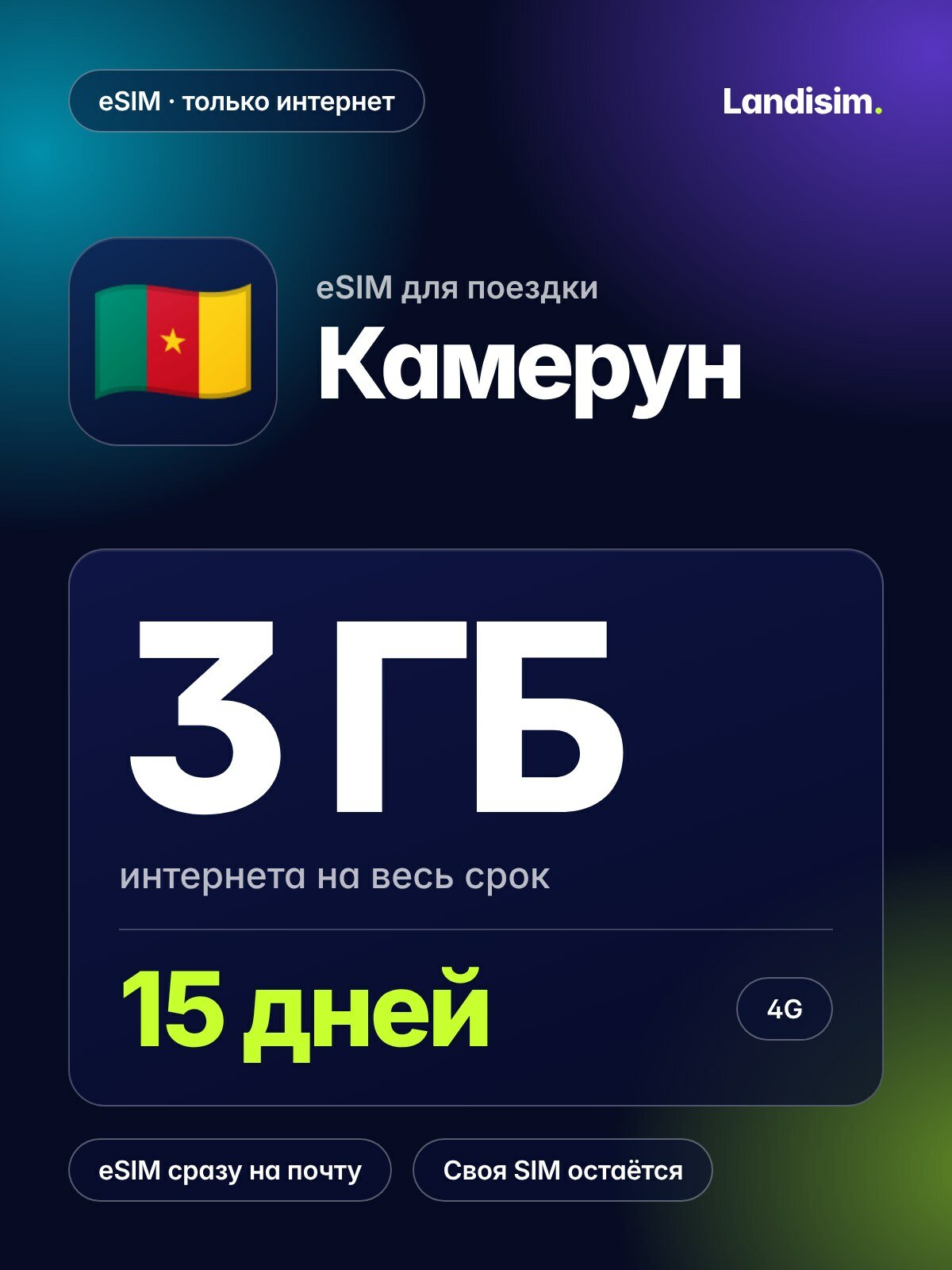 ESIM Камерун 3 ГБ на 15 дней, мобильный интернет Landisim