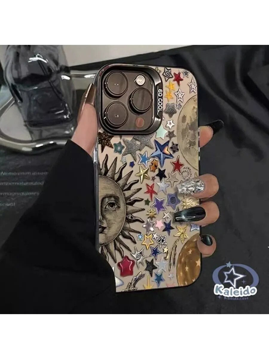 Чехол на iPhone 13/14 черный с принтом космический