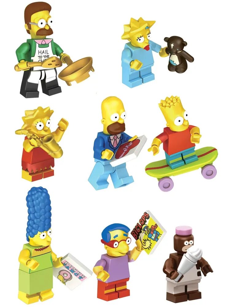 Набор минифигурок Симпсоны / Simpsons совместимы с конструкторами лего 8шт (4.5см, пакет) M1002