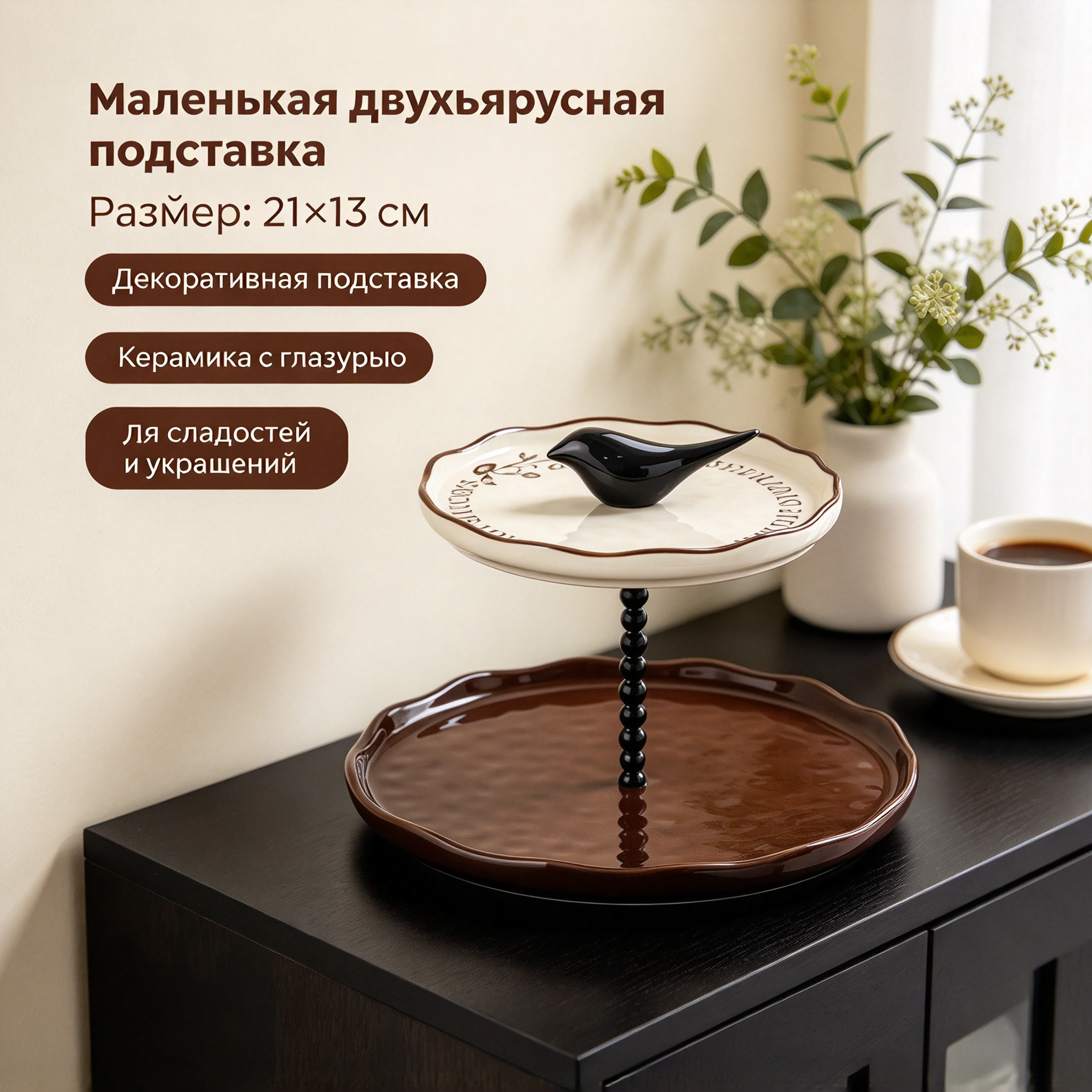 Винтажная керамическая многоярусная подставка с птицей, двухъярусная и трёхъярусная подставка для десертов, фруктов