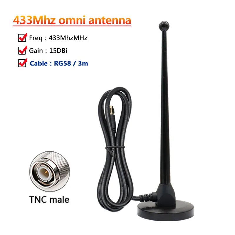 Антенна 433МГц Omni 15dBi, RG58 3m, TNC male