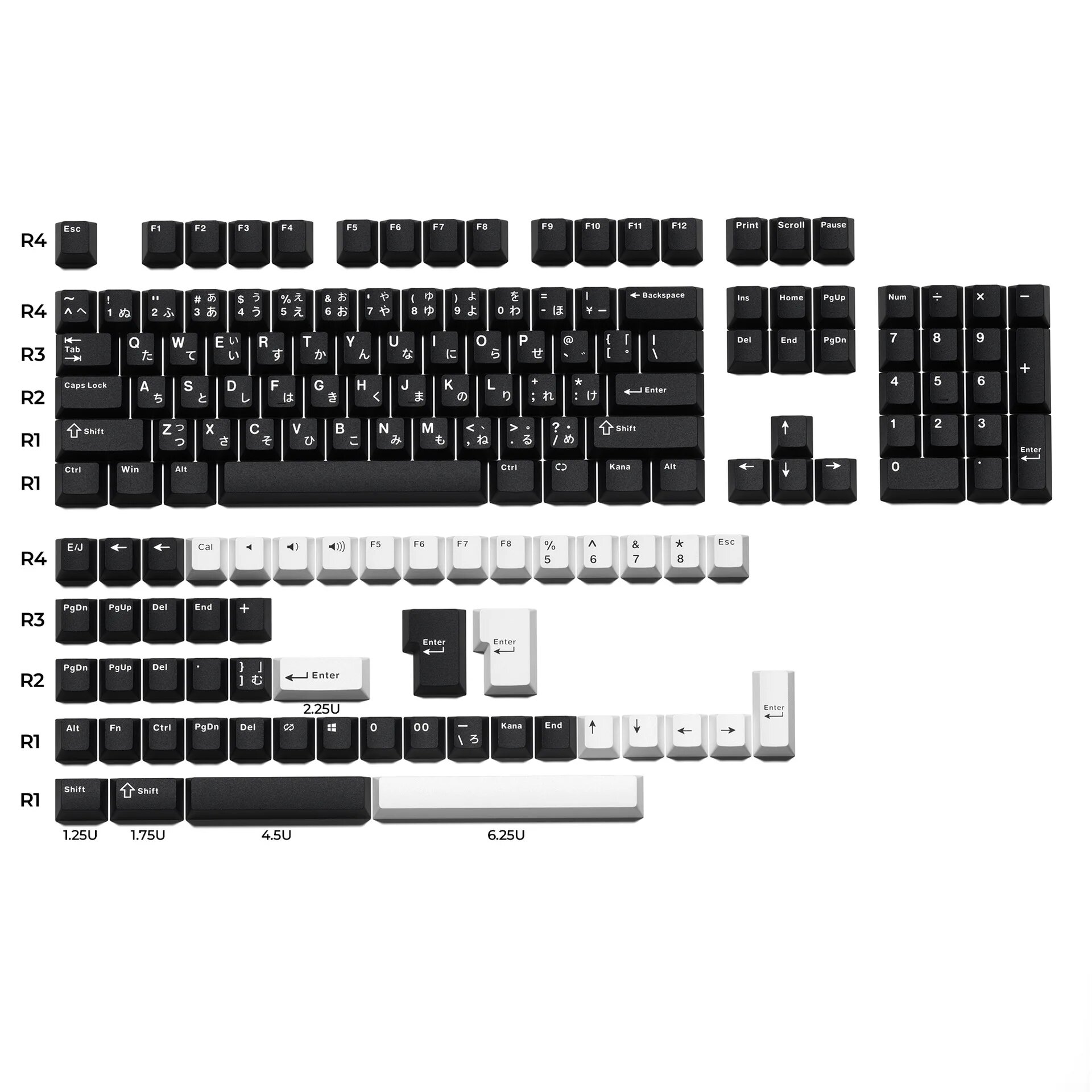 Русско-английские колпачки для клавиш Cherry Profile WM2 Mec Черный, Japanese Keycaps