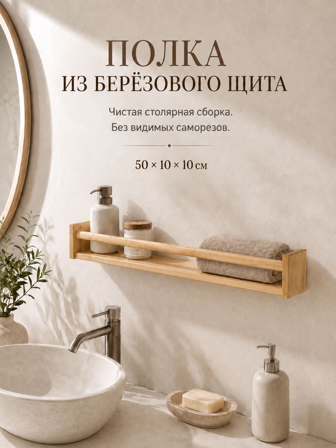 SevensTree Полка Настенная Прямая, 50х10х8 см, 1 шт.