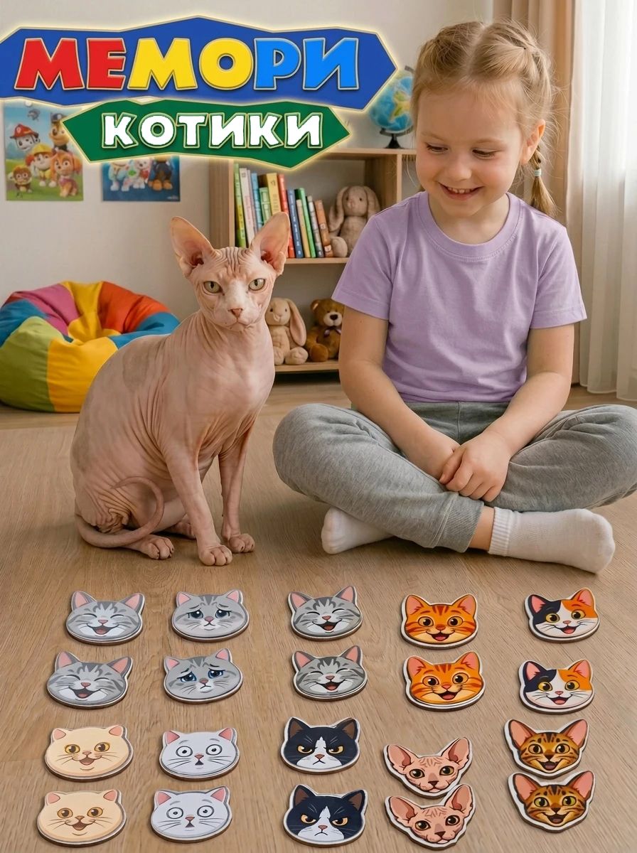 Настольная игра для детей Мемо "Коты" (найди пару, мемори. дубль) для малышей