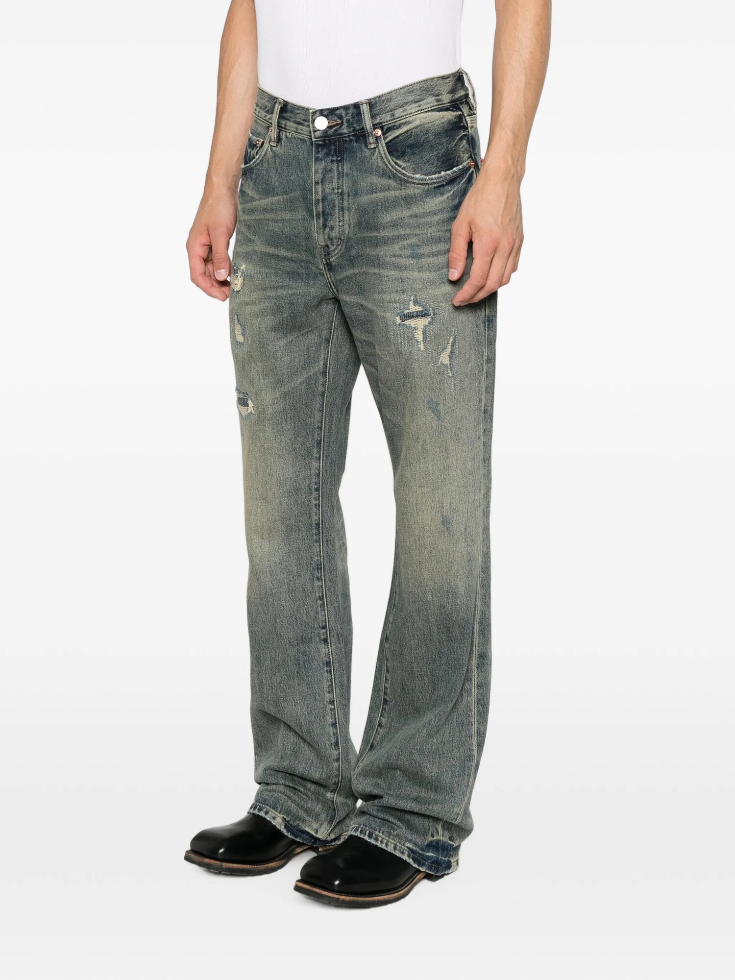 Джинсы PURPLE BRAND Distressed paisley-patch bootcut jeans, размер 31, синий — фото 1