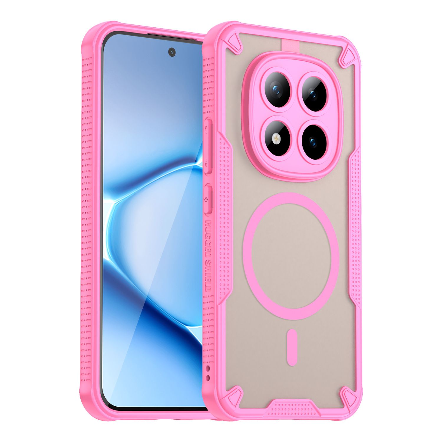 Чехол на Xiaomi Redmi Note 14 Pro / 14 Pro + / Poco X7 / Сяоми редми нот 14 про плюс / Поко х7 противоударный Magsafe с защитой камеры "Антишок" (розовый)