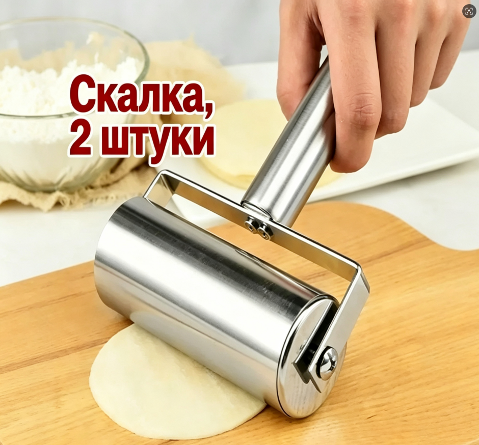 Металлическая скалка‑ролик удобная для раскатки теста на пироги и пельмени