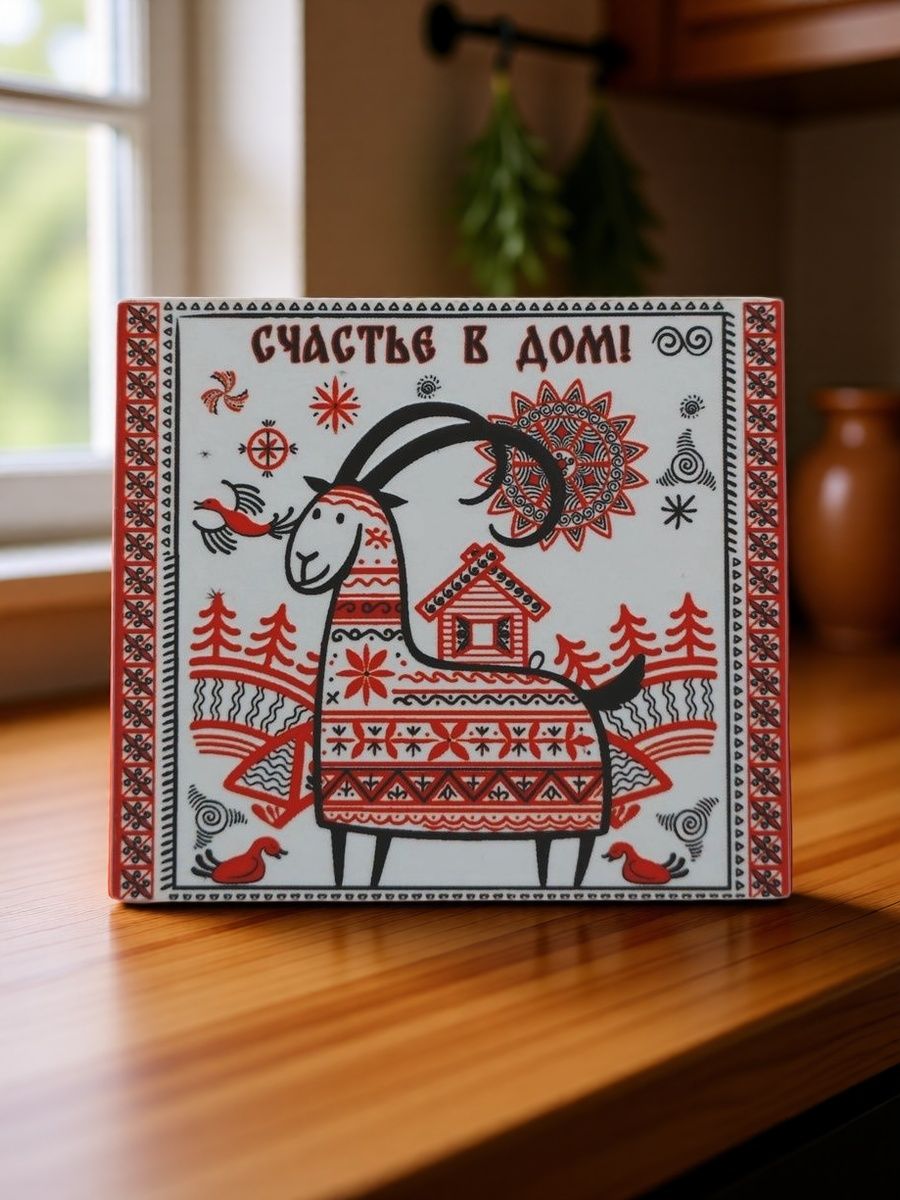 Магнит Новогодний "козёл" символ года 2027/счастье в дом/ деревянный с рельефом