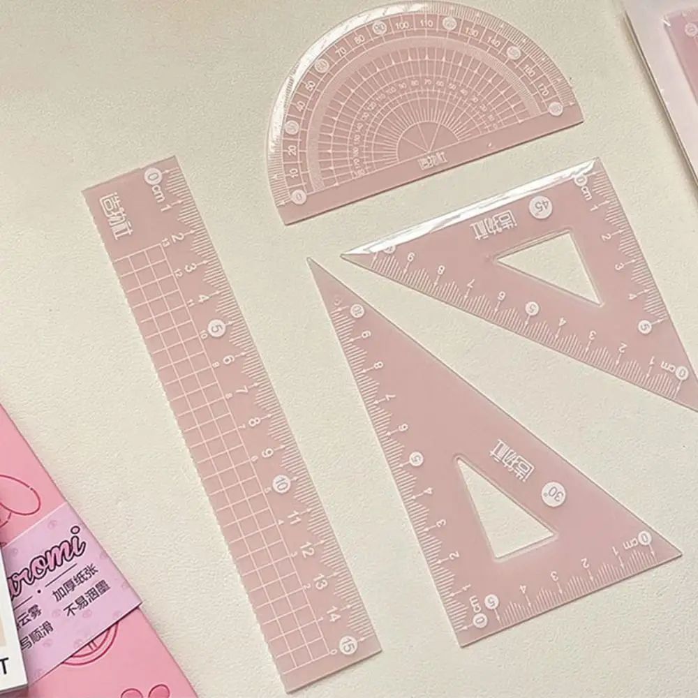 Набор из 4-х пластиковых линеек с метрической шкалой, розовый цвет, 150 мм, для черчения и измерений