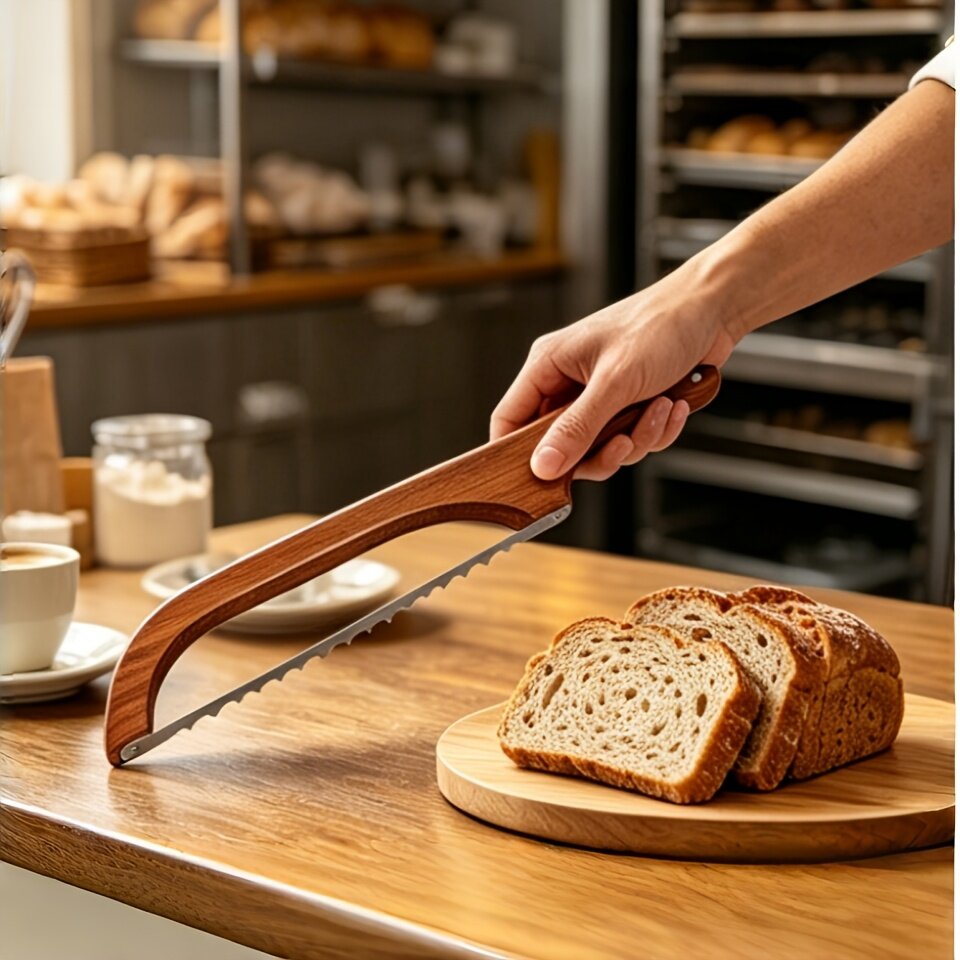 Нож для хлеба с деревянной ручкой, модель Wooden Handle Bread Knife, для нарезки хлеба, багетов и тостов