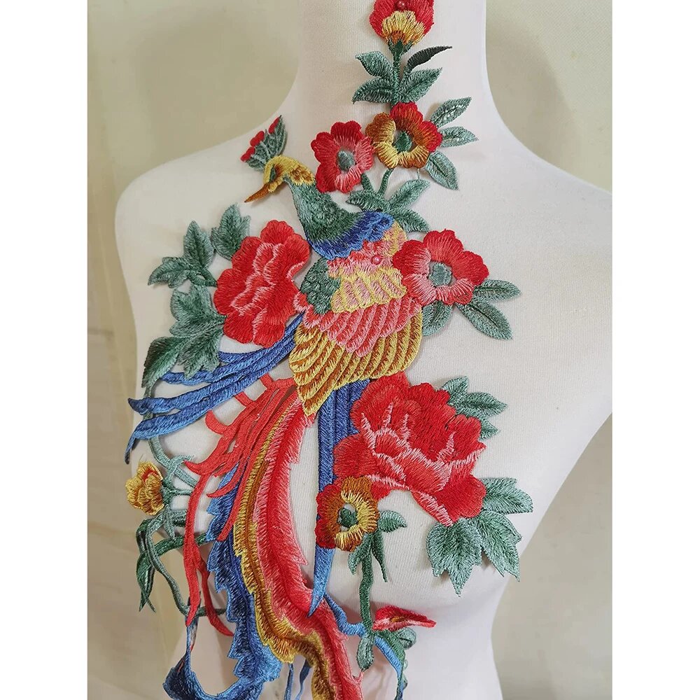 1 шт, красочные нашивки с цветочной вышивкой павлина, ткань для Cheongsam, аксессуары для одежды, шитье, аппликация ручной работы, ремонт, поделки