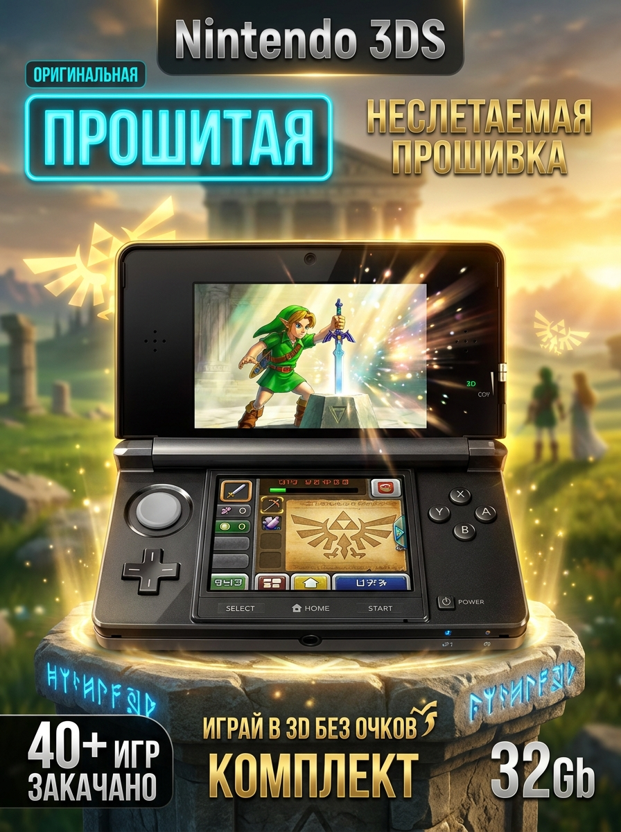 Nintendo 3DS 32Gb Black, оригинал, мега комплект, прошиты, 40 топ игр